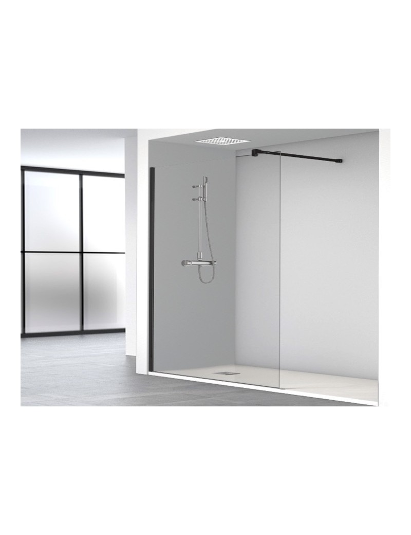Paroi douche fixe, profilé noir, 120 x H. 195 cm, verre sécurite, anti ...